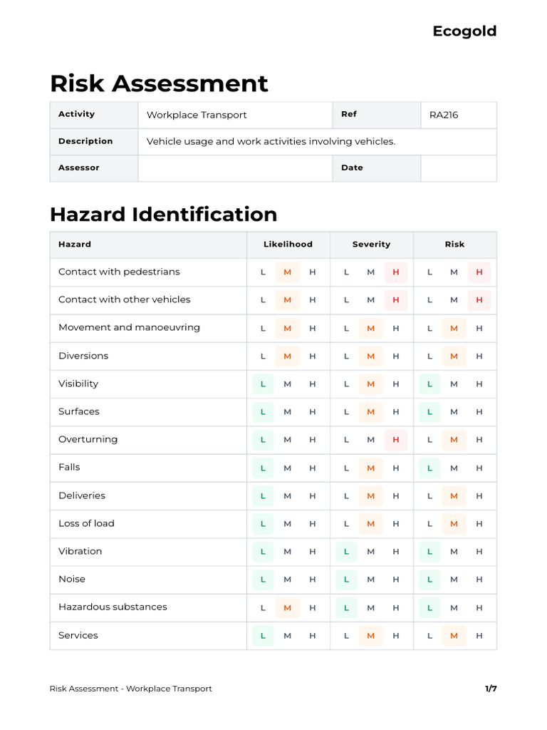 Risk Assessment-Workplace Transport | Download Free PDF | Traffic ...