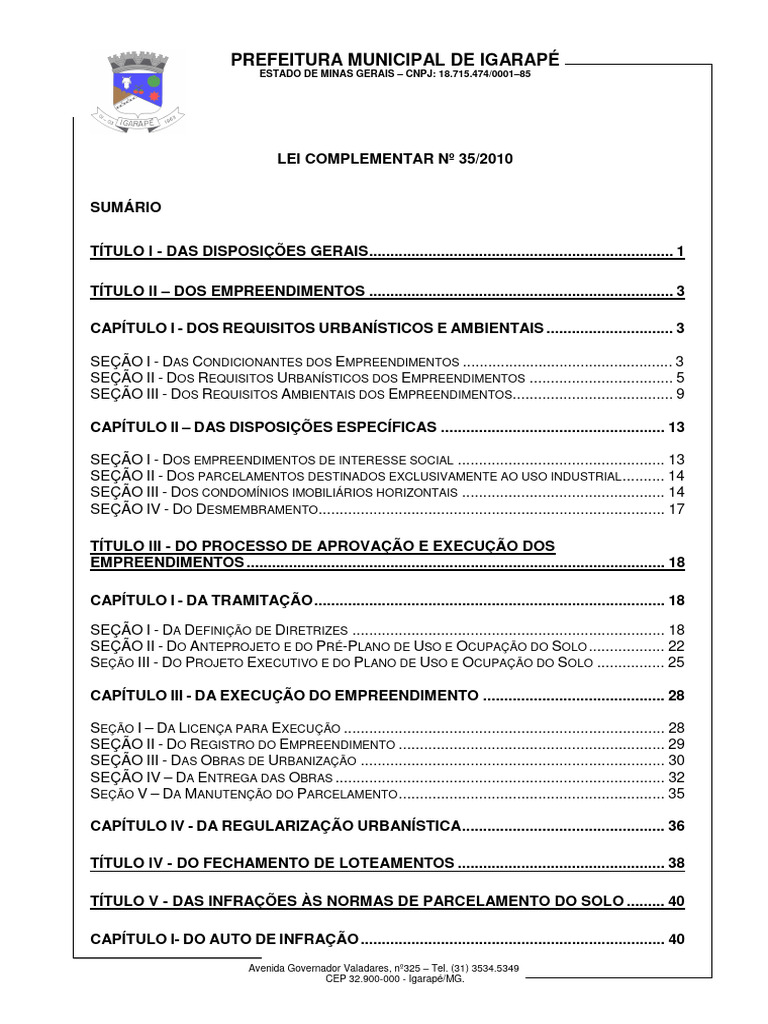 Lei Comp 35-2010 - Expansão Territorial - Compilada e Comentada | PDF