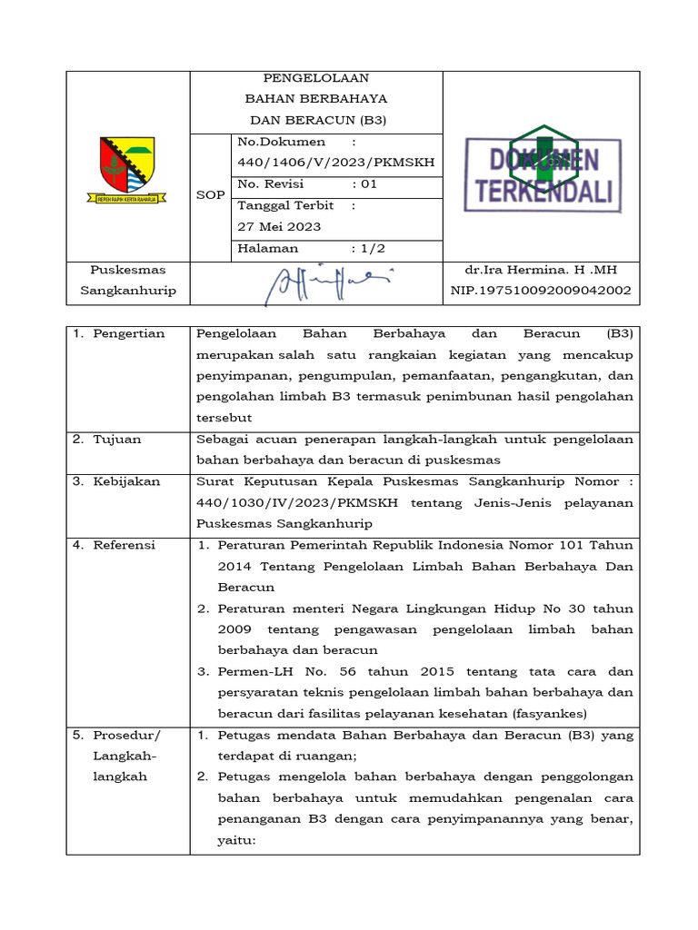 Sop Pengelolaan B3 | PDF
