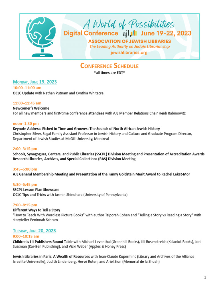 AJL 2023 Conference Schedule 4-18-23 | PDF | Jews And Judaism ...