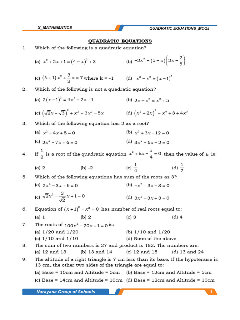 01 - Quadratic Equations | PDF | Abstract Algebra | Mathematical Objects