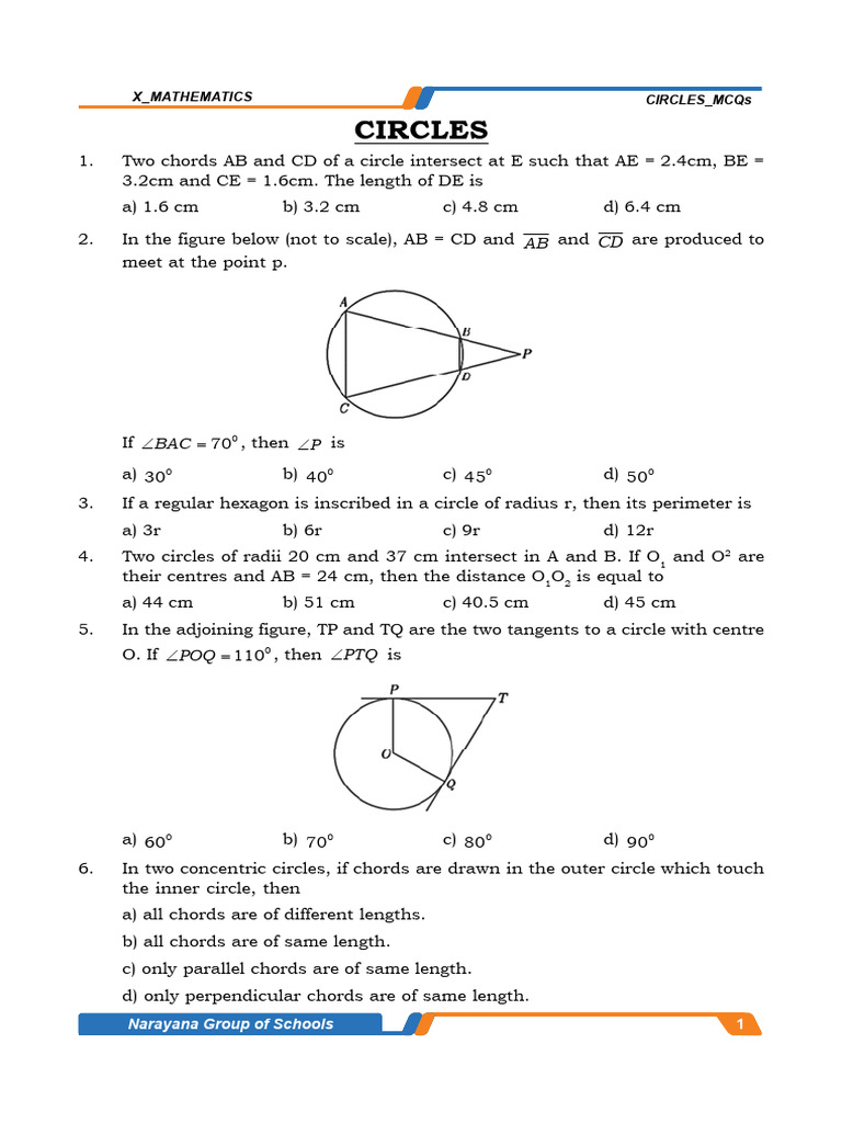 02 CIRCLES MCQs | PDF | Circle | Triangle