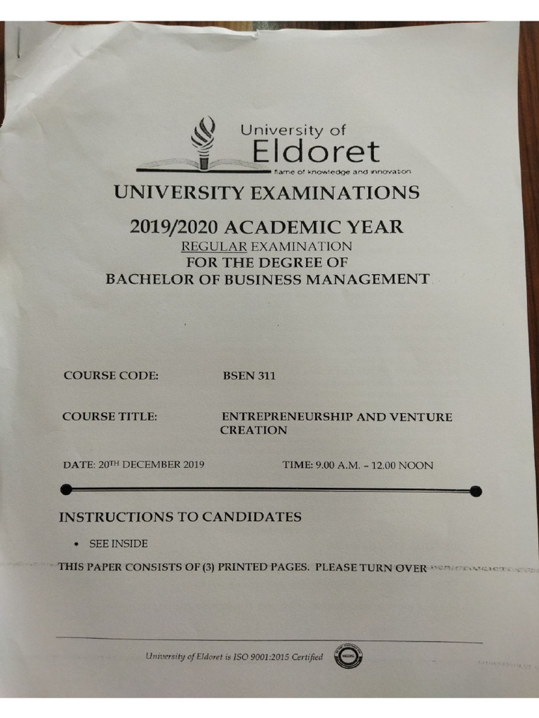 Bsen 311 2019 - 2020 Exam | PDF