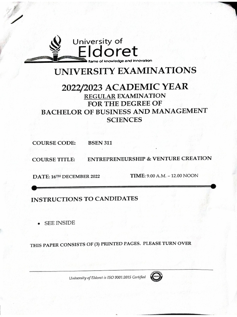 Bsen 311 2022 - 2023 Exam | PDF