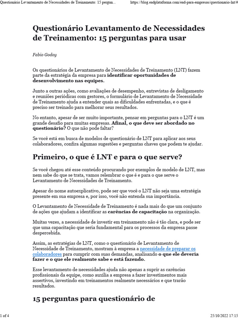 Questionário de LNT 15 Perguntas de Exemplo | PDF | Desenvolvimento ...