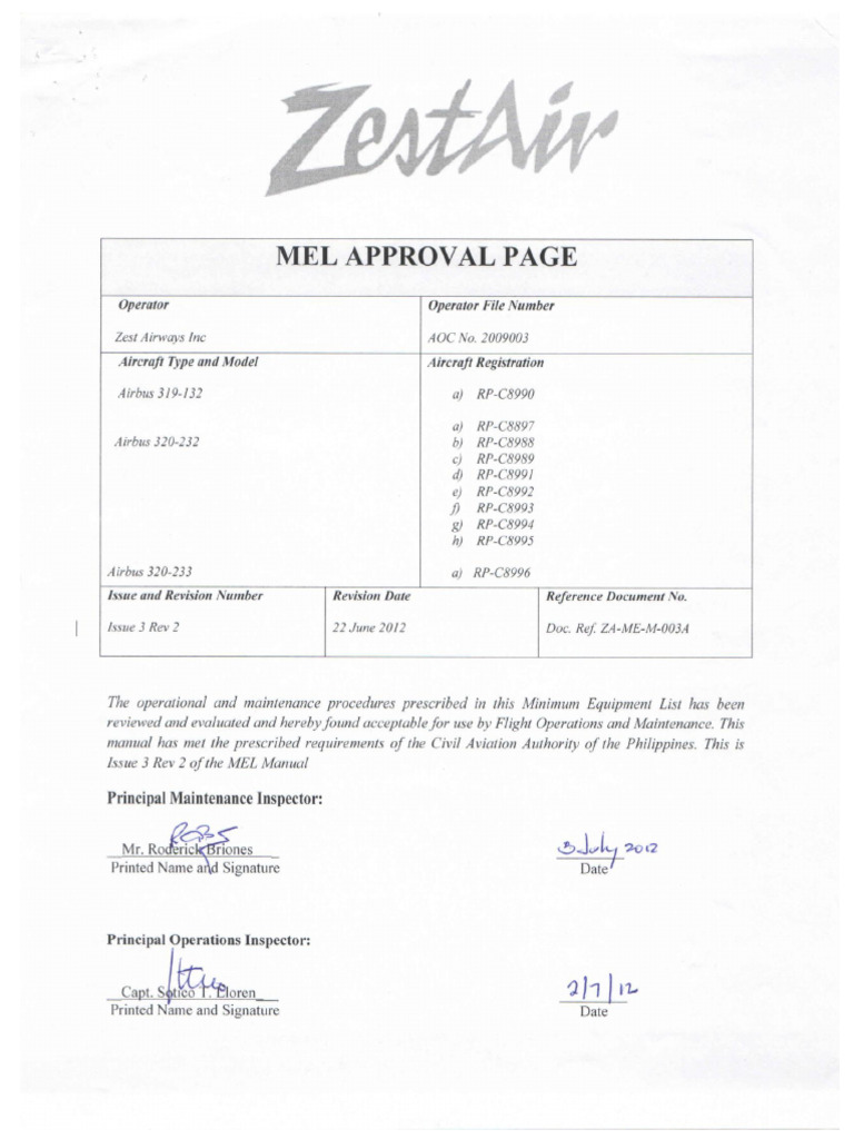 Zest Air Airbus MEL Issue 3 Rev 2 | PDF | Instrument Flight Rules | Visual Flight Rules