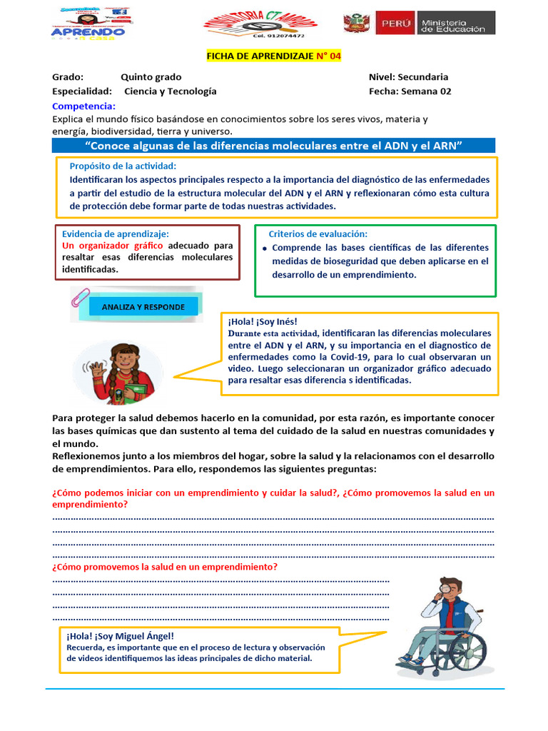 5° Ficha 04 Sem2 2exp 5to CT | PDF | Adn | Moléculas