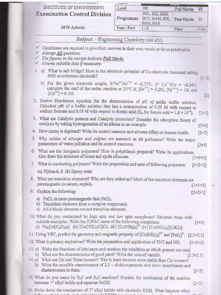 Engineering Exam: Chemistry Topics | PDF