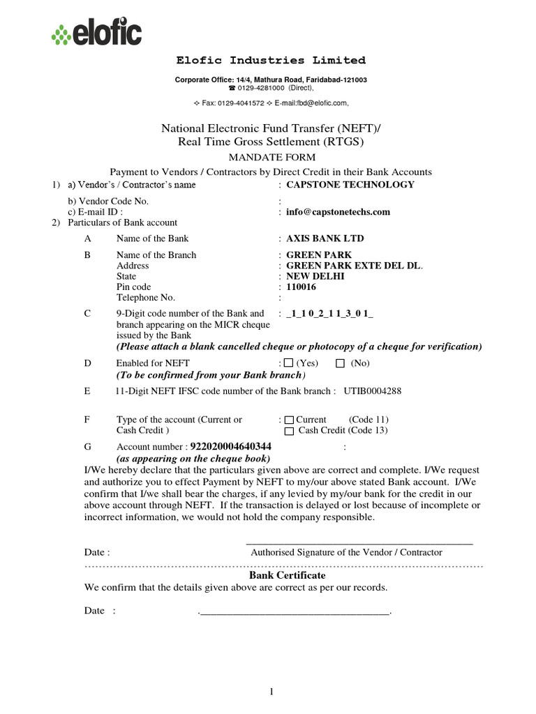 Mandate Form | PDF | Cheque | Financial Technology