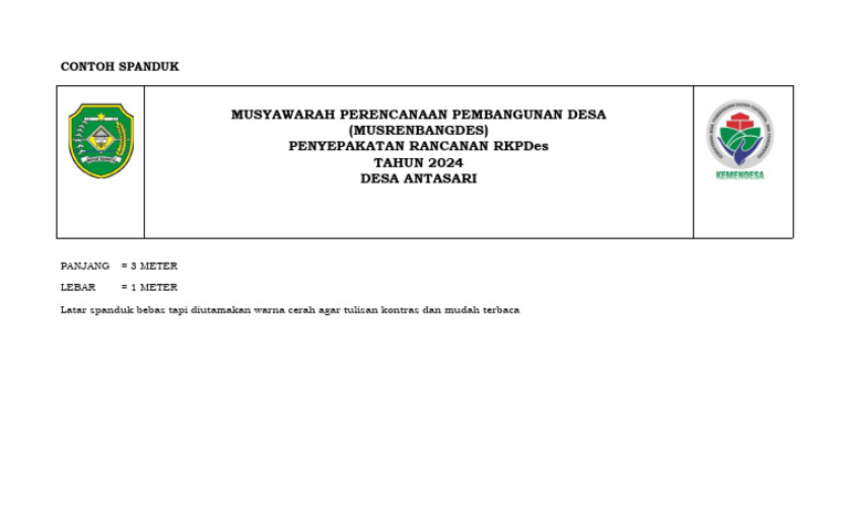 Contoh Spanduk Musdes Penyusunan Rancangan Rkpdes Dan Du Rkpdesa | PDF