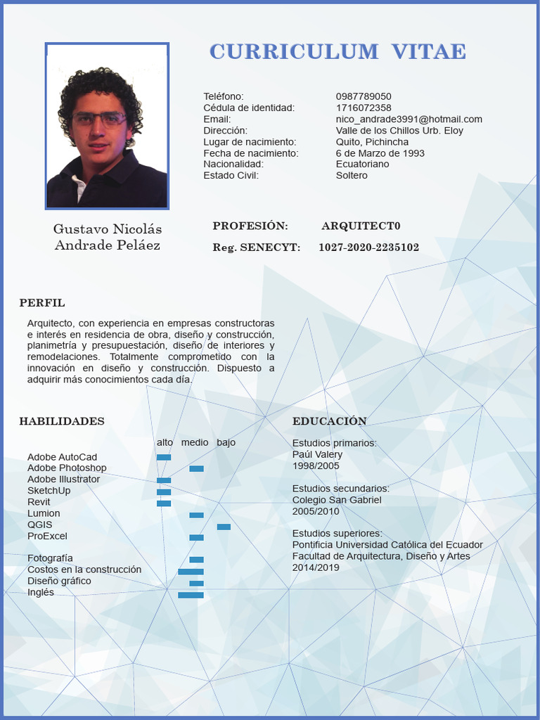 Curriculum Vitae Gustavo Andrade | Descargar gratis PDF | Ecuador ...