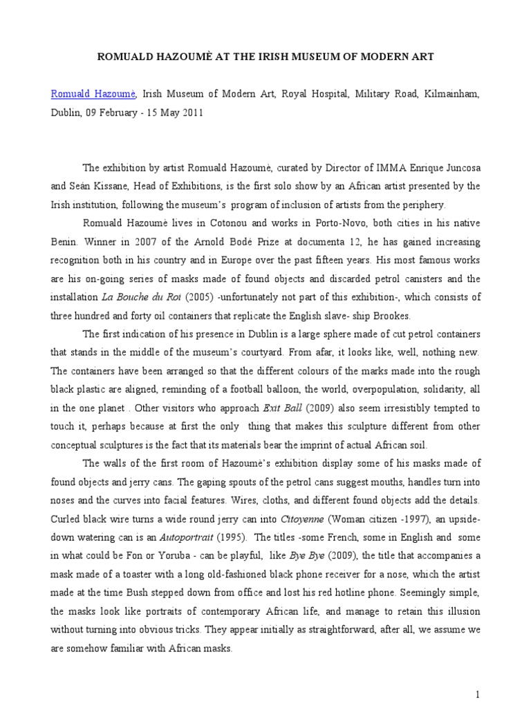 Romuald Hazoume Art Review | PDF | Mask | Paintings