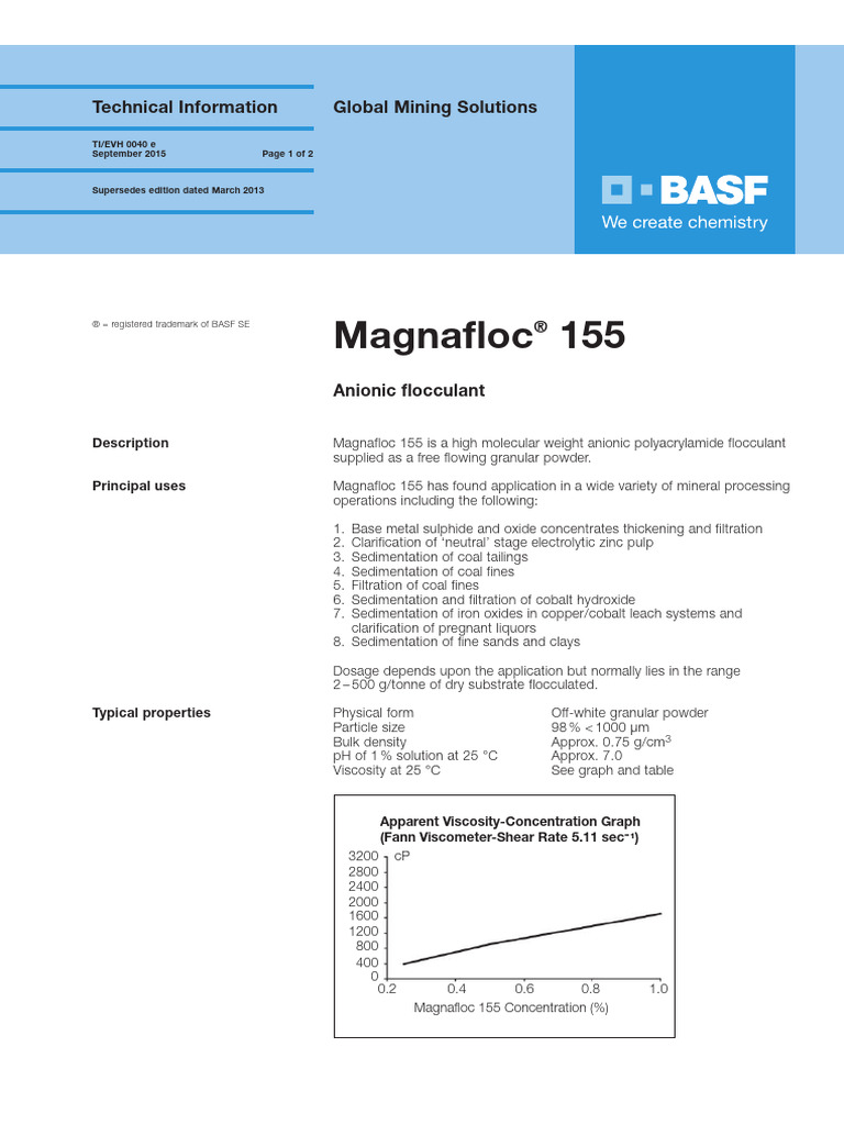 Dokumen - Tips - Registered Trademark of Basf Se Magnafloc Magnafloc 155 Is A High Molecular ...