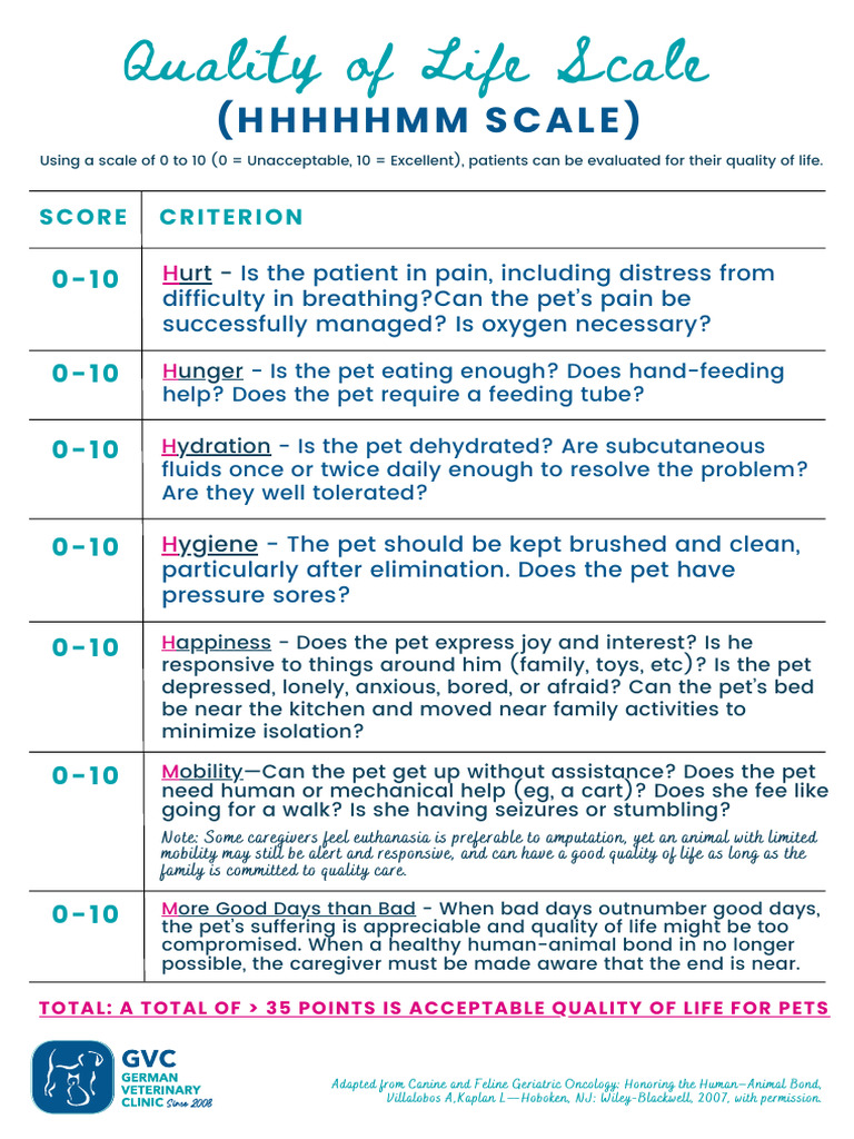 Canine Quality of Life Assessment Scale | PDF
