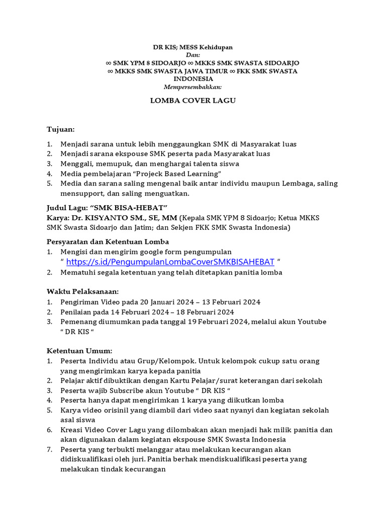 Lomba Cover Lagu "SMK BISA-HEBAT" 2024 | PDF | Ilmu Sosial | Sains ...