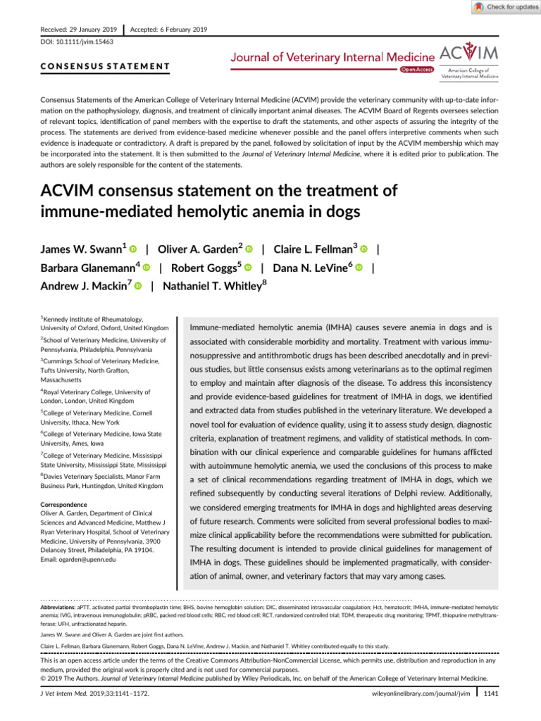 Veterinary Internal Medicne - 2019 - Swann - ACVIM Consensus Statement On The Treatment of ...