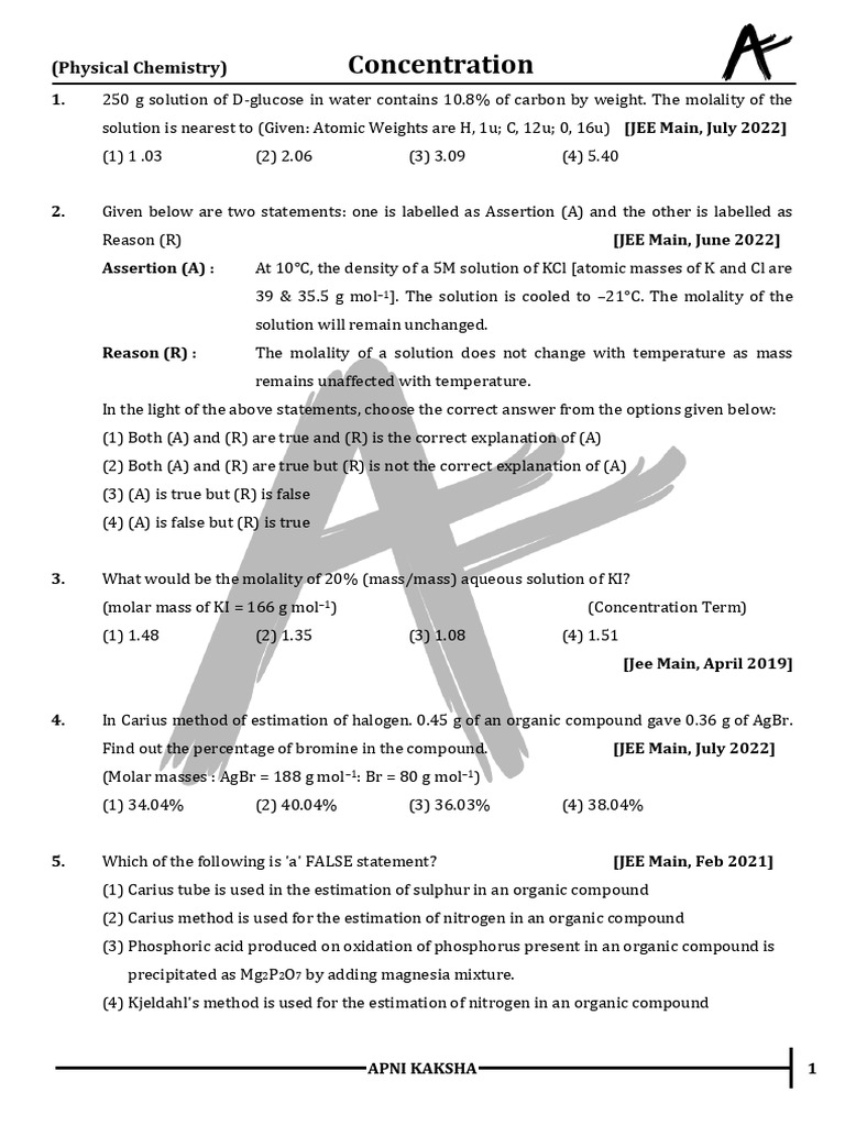 Concentration Term Jee Main Selected 2 | PDF | Mole (Unit) | Nitrogen