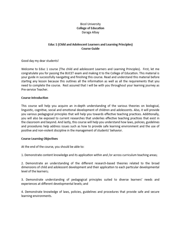 Course Guide | PDF | Learning | Cognitive Development