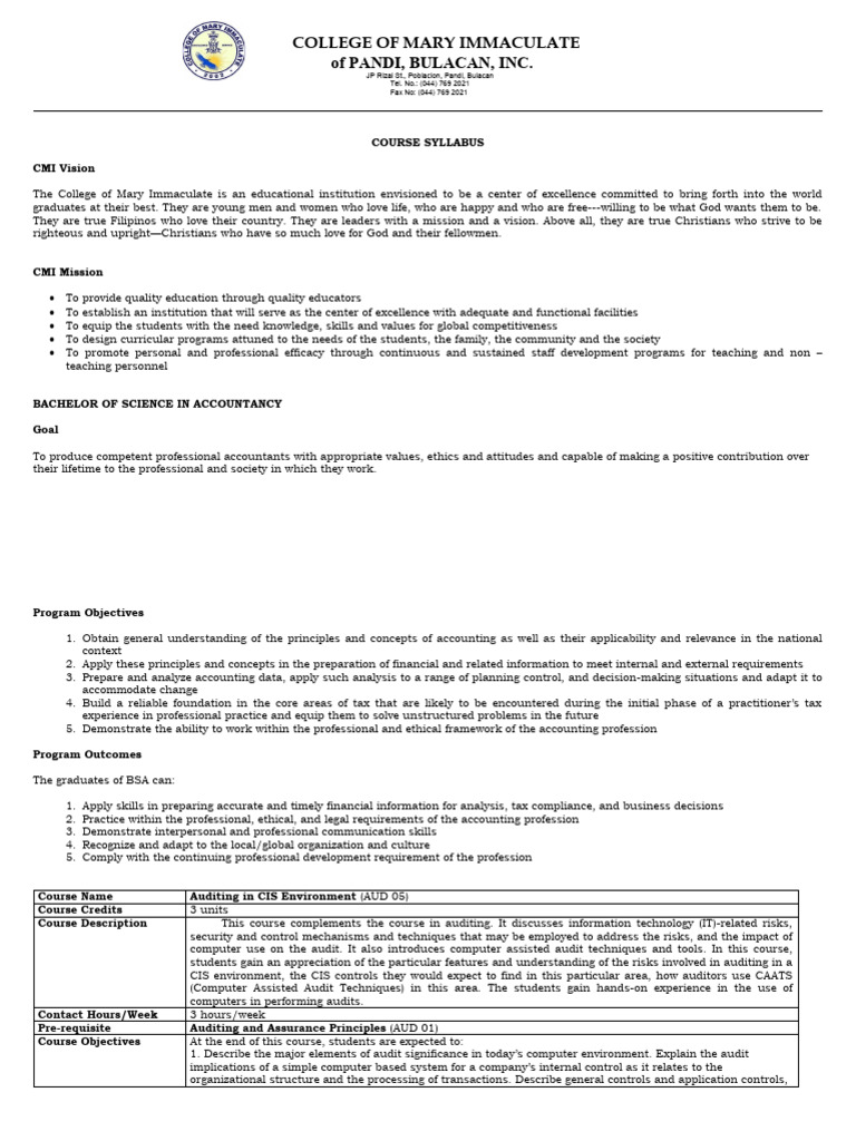 M. MENDOZA - AUD05-SYLLABUS 2nd SEM (SY 2021-2022) | PDF | Internal ...