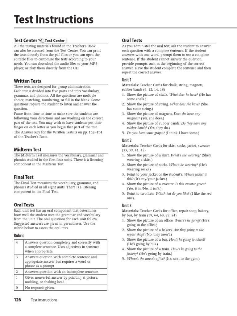 LG4e TB3 Tests Instructions | PDF | Phonics | Linguistics