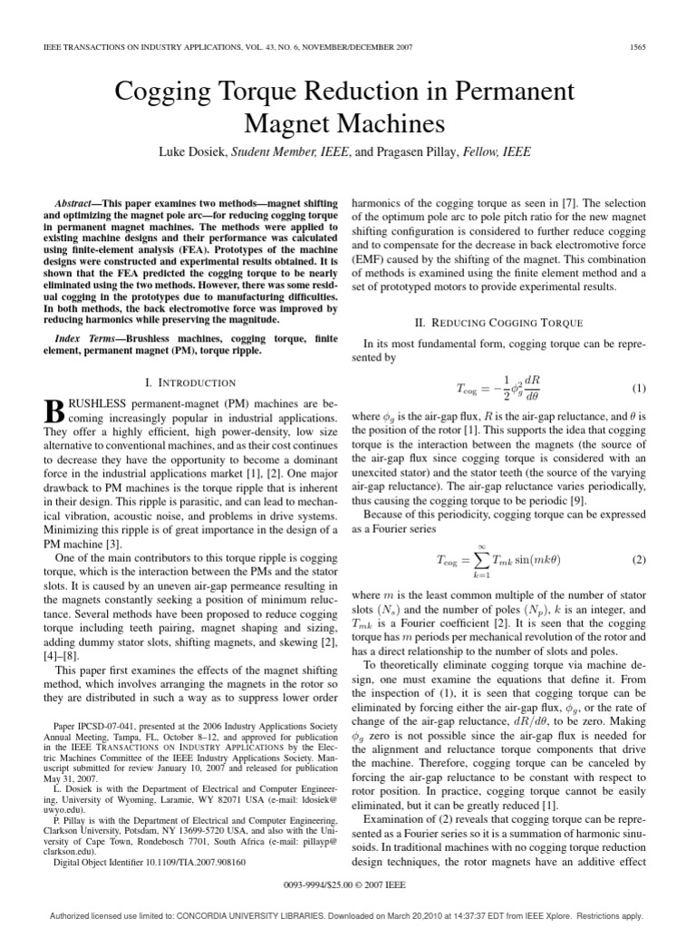 Cogging Torque | PDF | Gear | Magnet