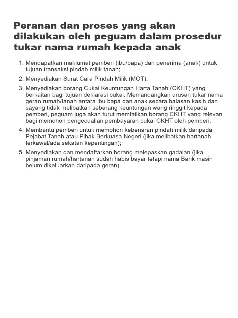 Peranan Peguam Dalam Proses Tukar Hakmilik Geran Tanah Kepada Anak | PDF