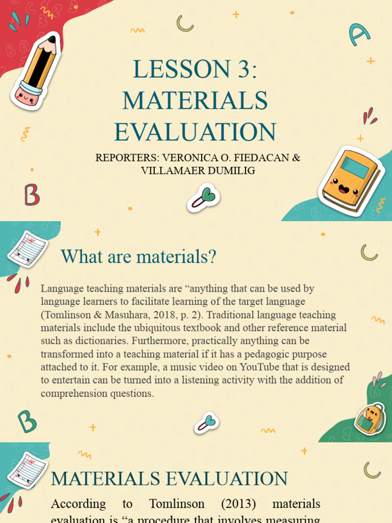 Eng 123 Lesson3 (Material Evaluation) Dumilig Fiedacan | PDF | Second Language Acquisition ...