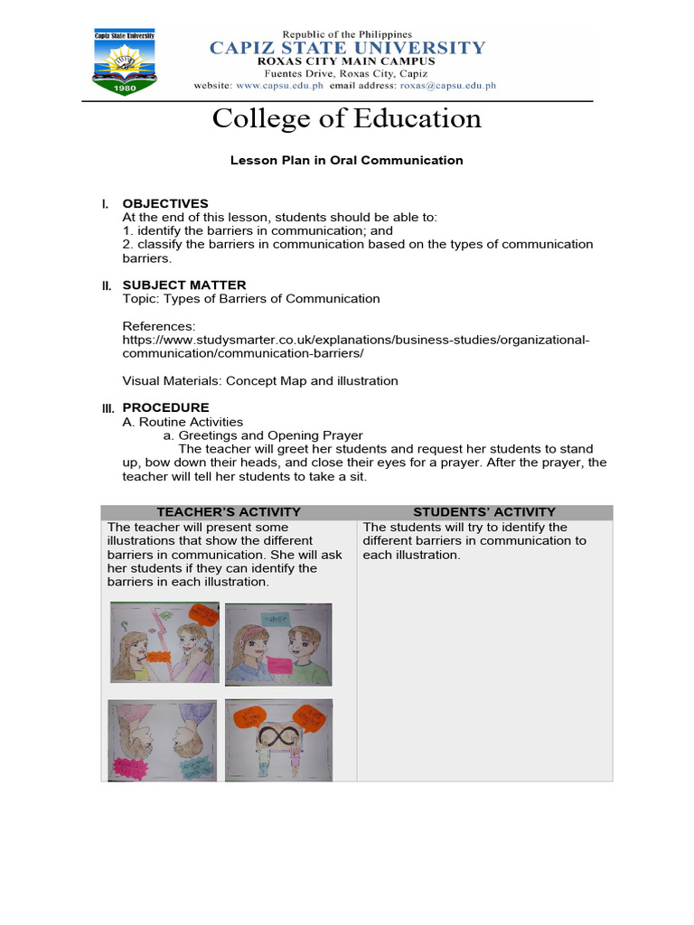 Lesson Plan in Oral Communication | PDF | Communication | Lesson Plan