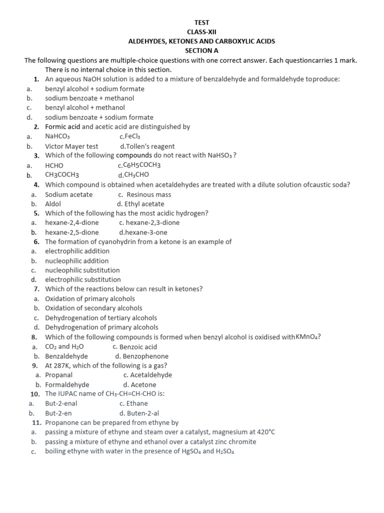 Class XII Aldehydes & Ketones MCQs | PDF