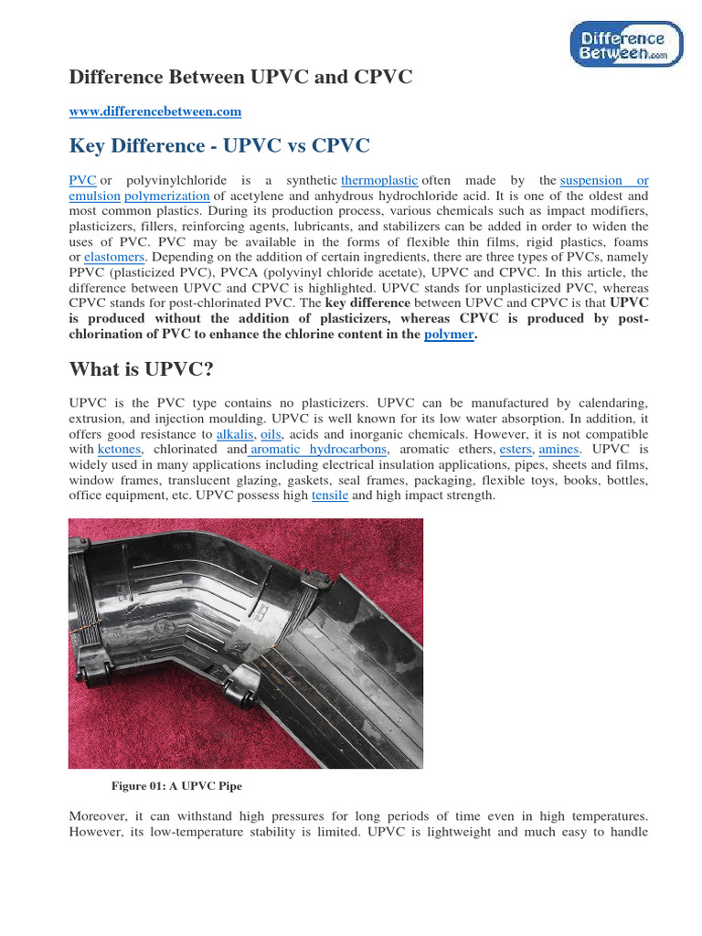 Difference Between UPVC and CPVC | PDF | Polyvinyl Chloride | Thermoplastic