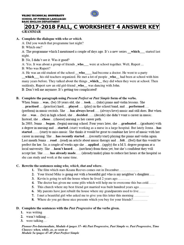 2017-2018 Fall, C Worksheet 4 Answer Key | PDF | Language Arts ...