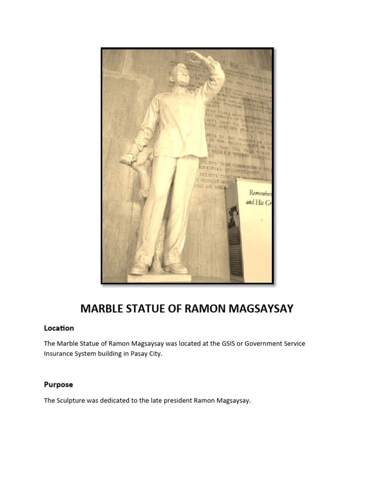 Marble Statue of Ramon Magsaysay at GSIS | PDF