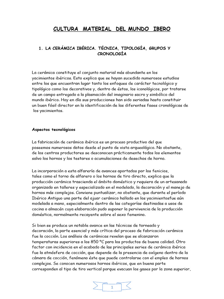 CULTURA MATERIAL DEL MUNDO IBERO (Cerámica, Armamento, Orfebrería y ...