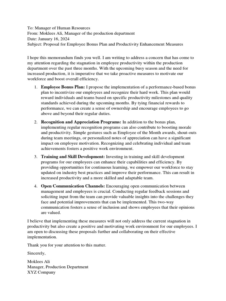 Memo | PDF | Incentive | Business