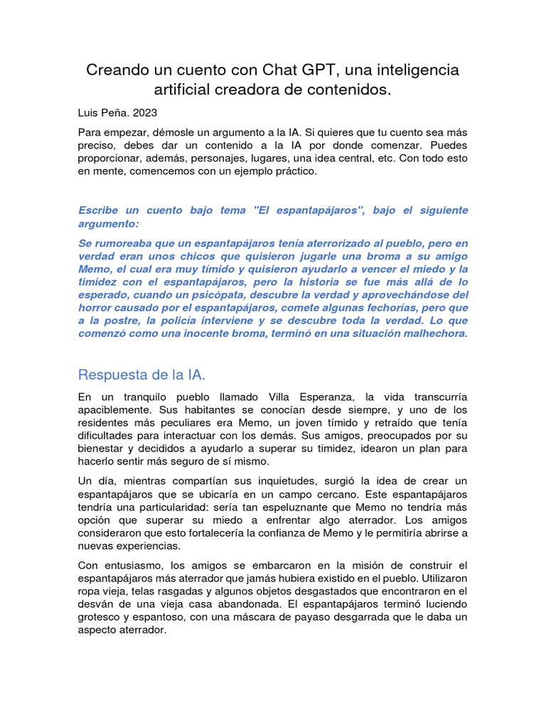 Creando Un Cuento Con Chat GPT | Descargar gratis PDF | Inteligencia ...