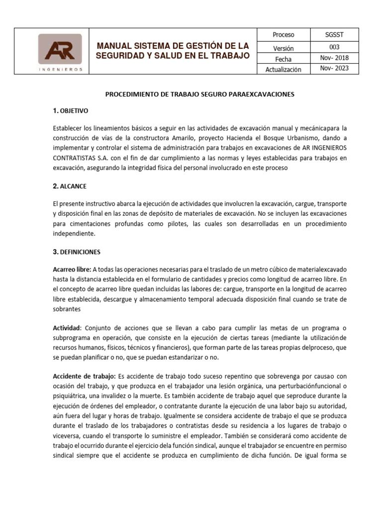 Procedimiento de Trabajo Seguro para Excavaciones | PDF