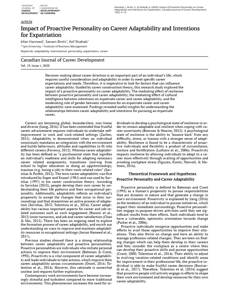 Impact of Proactive Personality On Career Adaptability and Intentions ... Impact of Proactive Personality On Career Adaptability and Intentions ...