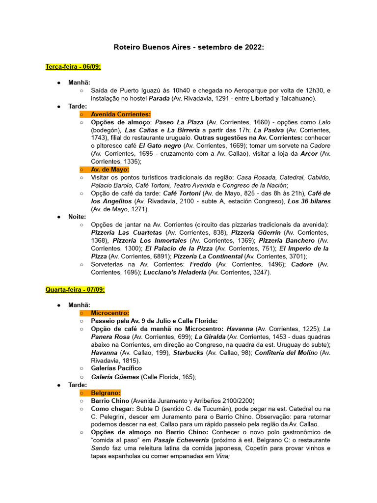 Roteiro Buenos Aires - Setembro de 2022 | PDF | Buenos Aires