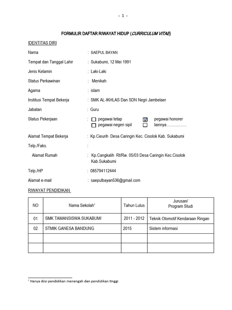 Formulir Daftar Riwayat Hidup Pemohon 0 | PDF Formulir Daftar Riwayat Hidup Pemohon 0 | PDF