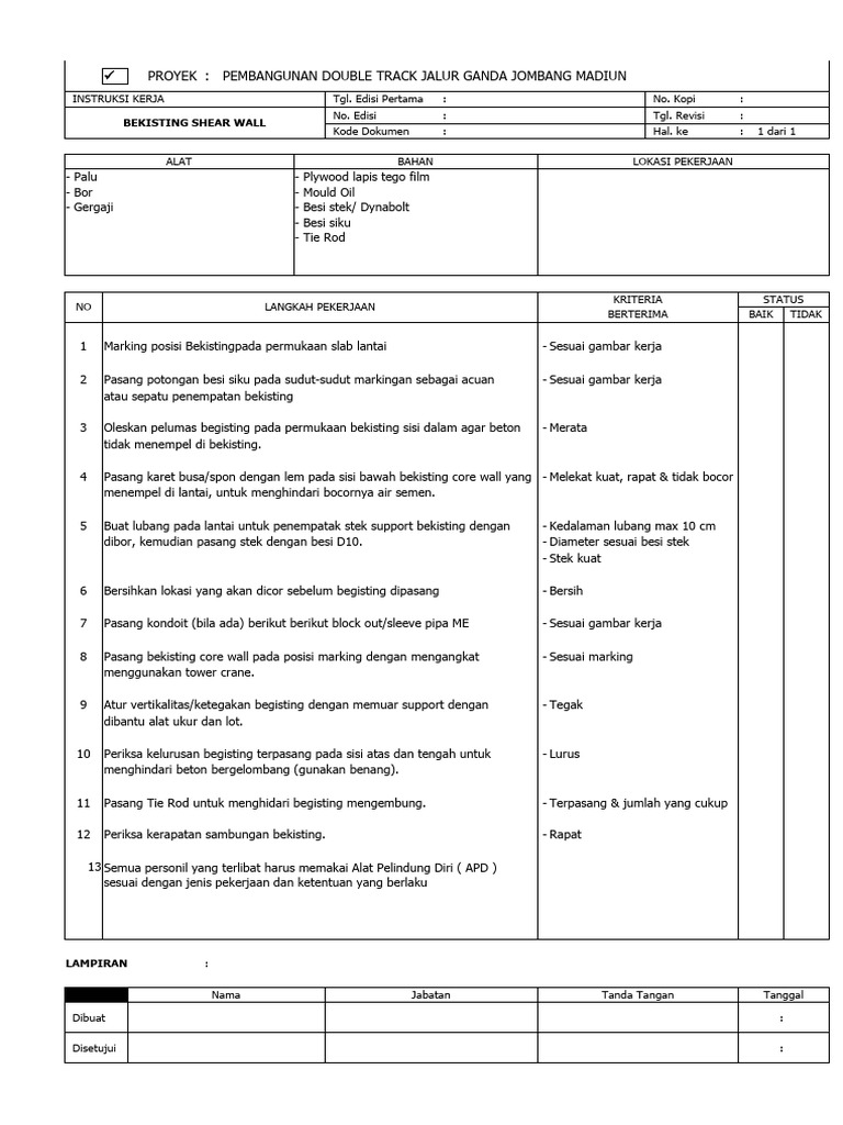 Contoh Sop Bekisting | PDF