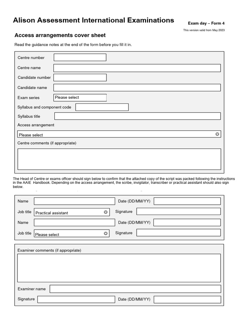 Access Arrangements Exam Day Form 4 2 | PDF | Computing
