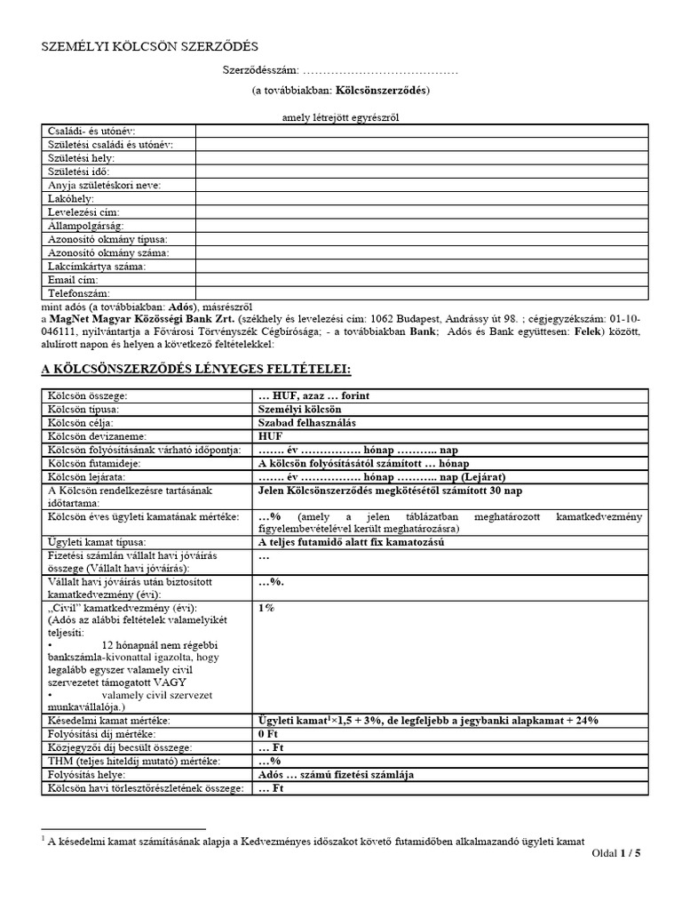 Kolcsonszerzodes Minta | PDF