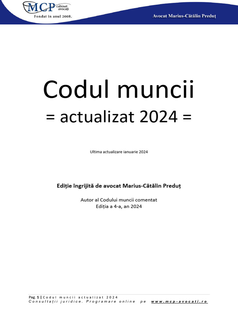 Codul Muncii Actualizat 2024 PDF Ian 2024 | PDF