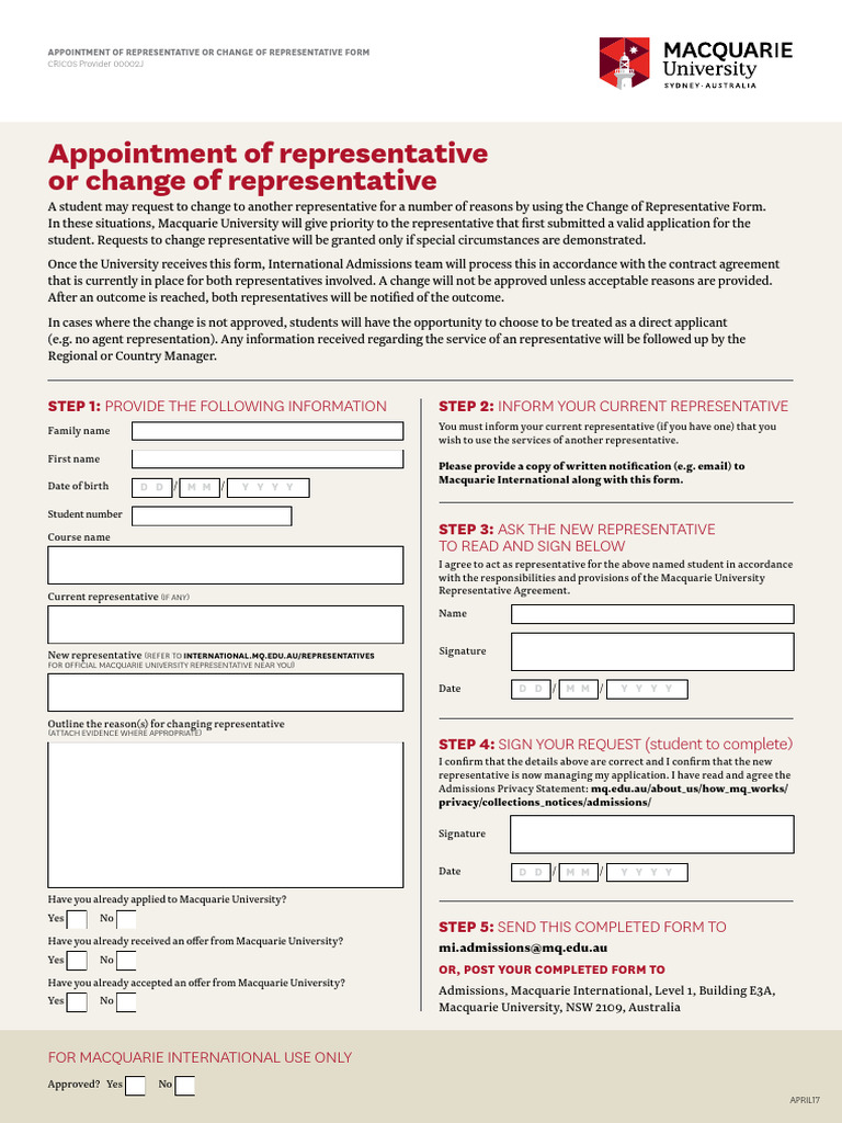Appointment or Change of Representative Form | PDF | Justice | Crime ...