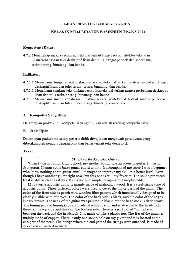 Ujian Praktek Bahasa Inggris T.P 2023-2024 | PDF