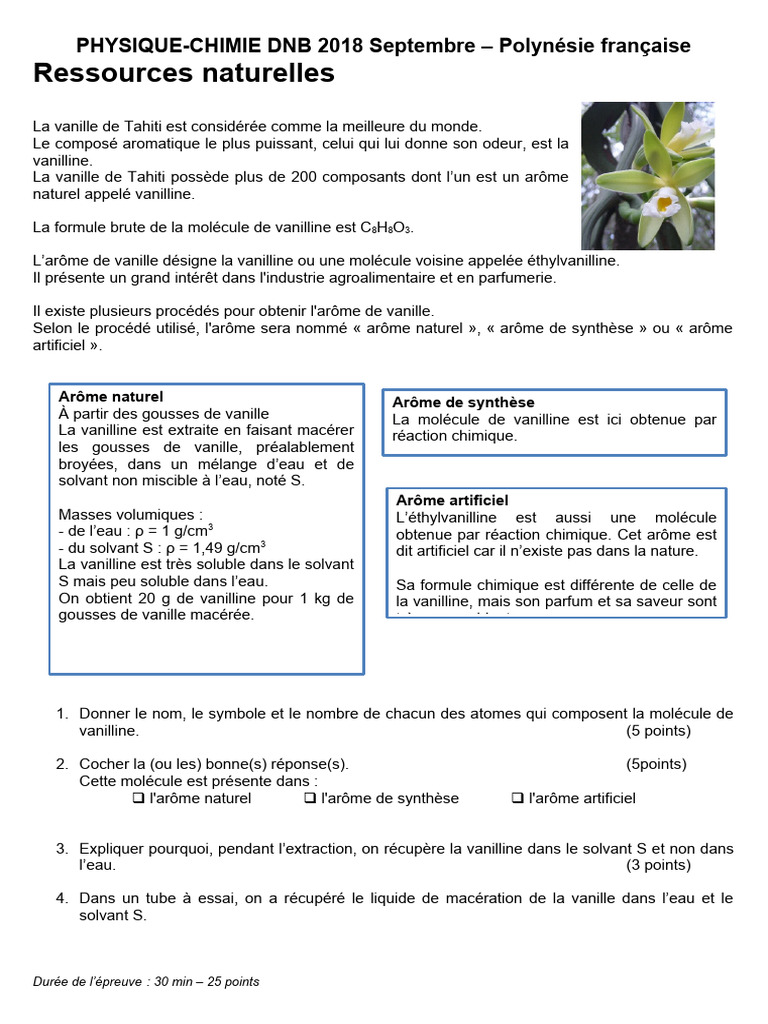 Physique-Chimie DNB 2018 Sept Polynesie Francaise Serie Professionnelle | PDF