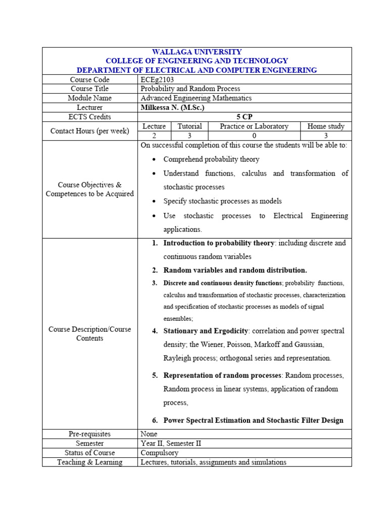 Probability and Random Process | PDF | Stochastic Process | Probability Distribution