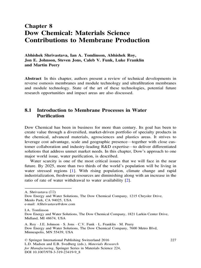 Dow Chemical. Materials Science Contributions To Membrane Production | Download Free PDF ...