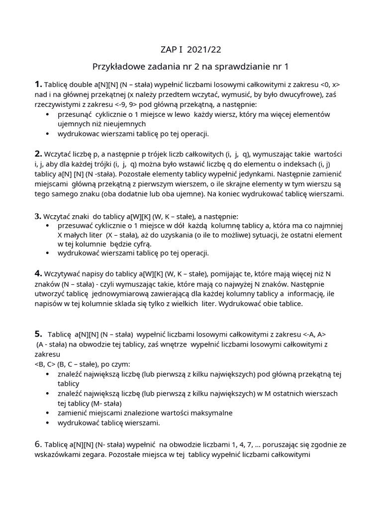ZAP - Sprawdzian 1 - Zadanie 2 - Przyklady | PDF
