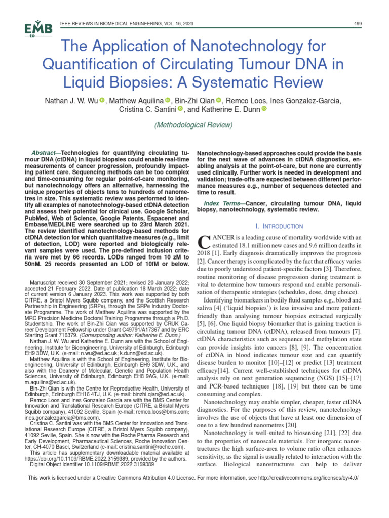 The Application of Nanotechnology For Quantification of Circulating Tumour DNA in Liquid ...